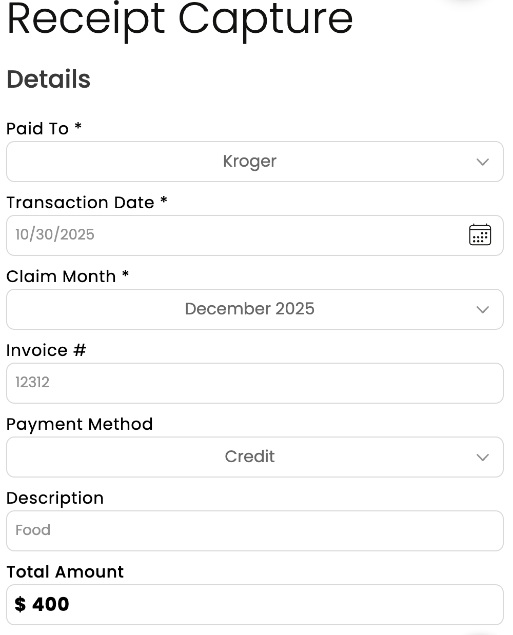 Receipt Capture CACFP - KidKare